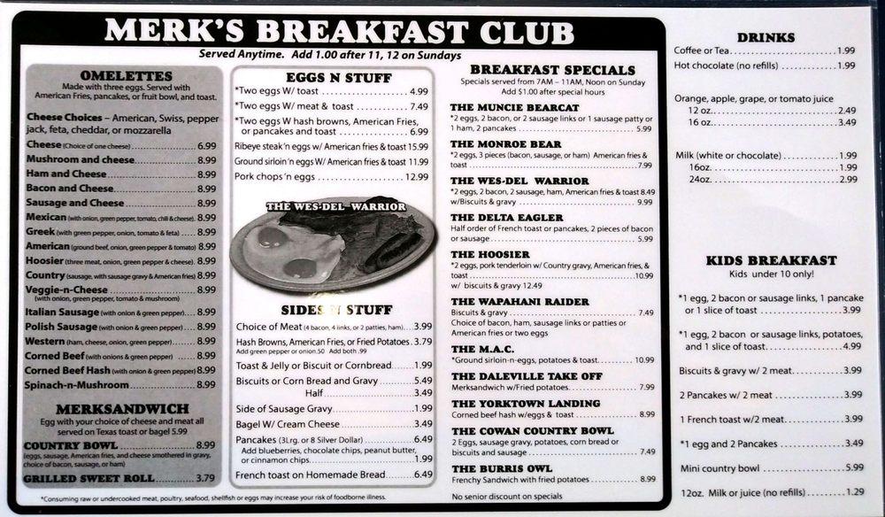 Menu at Merk's Family Dining restaurant, Muncie