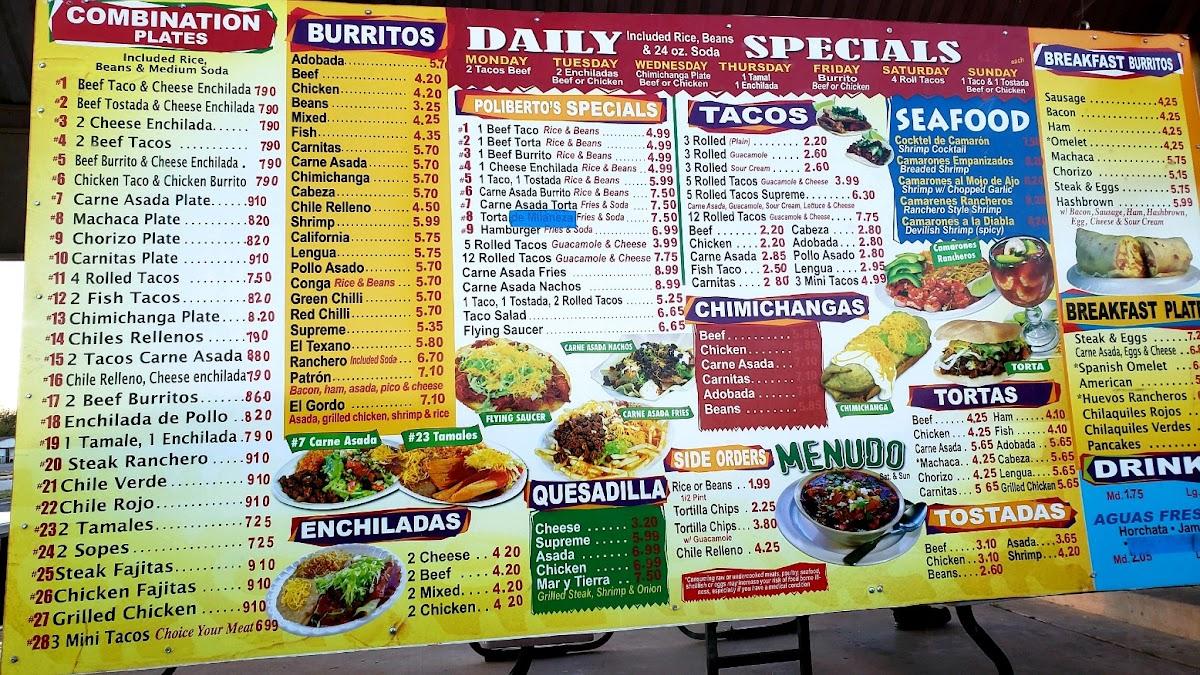 Menu at Polibertos restaurant, Lubbock