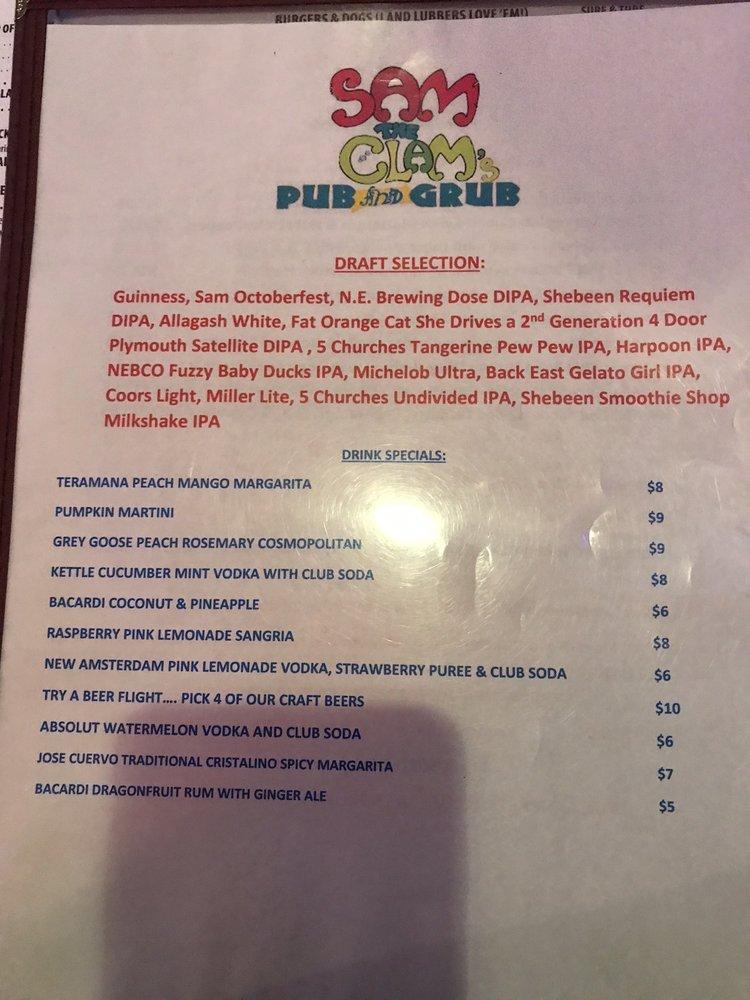 Menu at Sam The Clam Pub & Grub, Cheshire