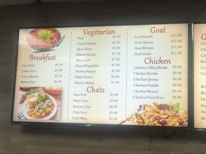 Menu at Shalamar restaurant, Webster