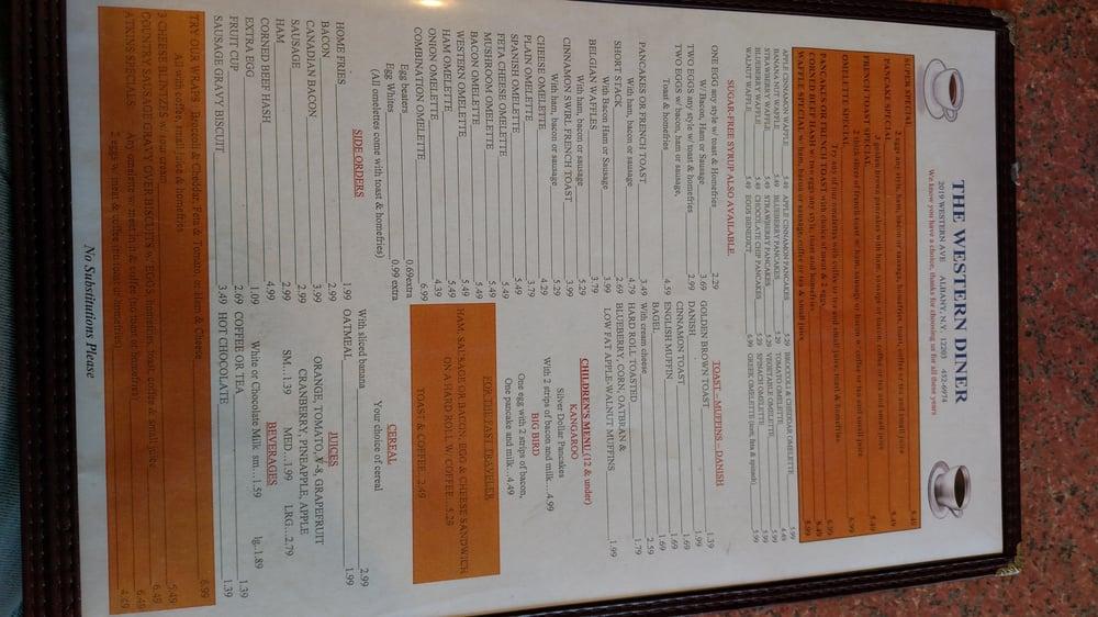 Menu at Western Diner restaurant, Albany