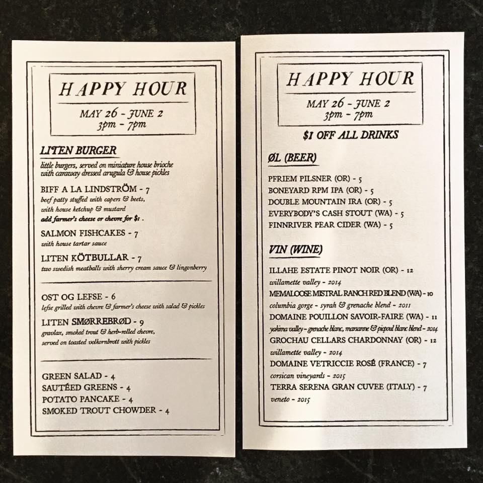 Menu at Broder Øst restaurant, Hood River