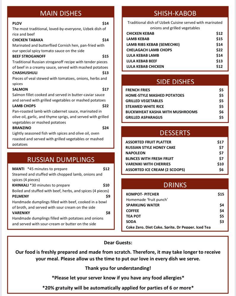 Menu at Bubala Cafe & Grill, Dallas
