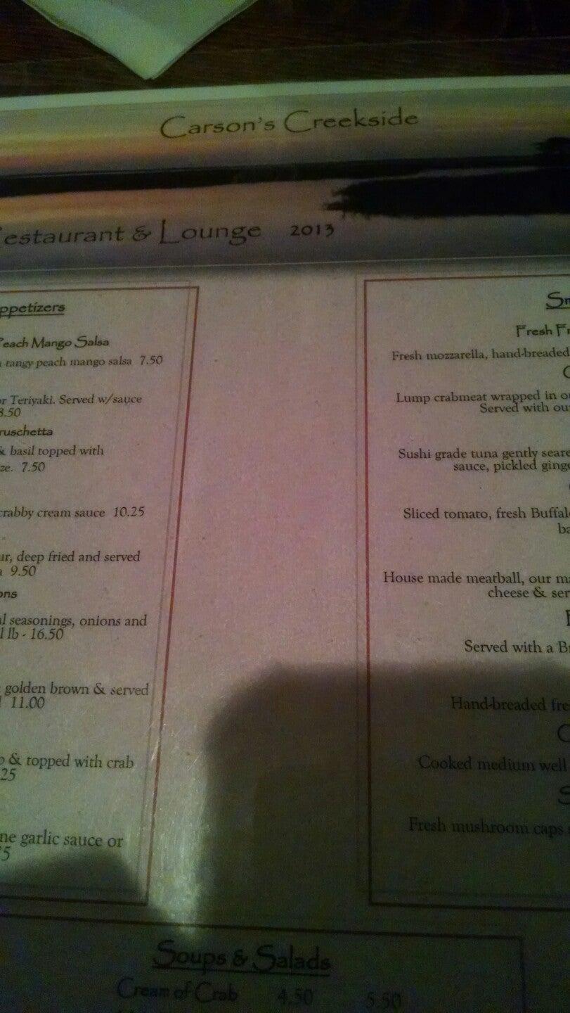 Menu at Carson's Creekside Restaurant, Middle River