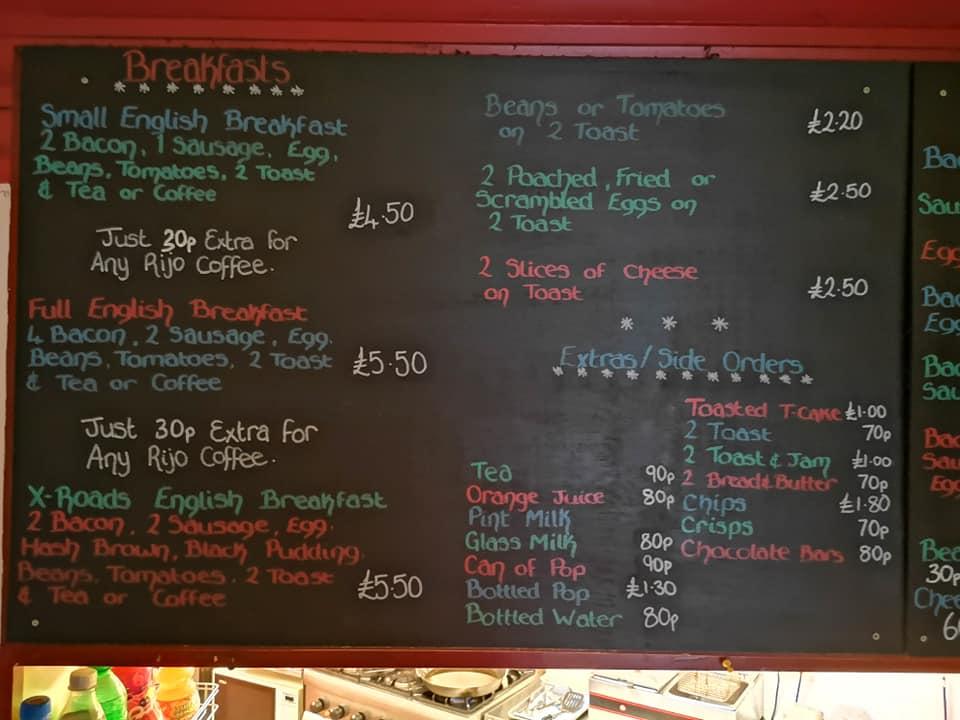 Menu at Crossroads Cafe, Chesterfield
