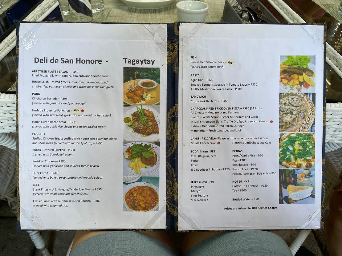 Menu at Deli de San Honore restaurant, Laurel, Zambal Road