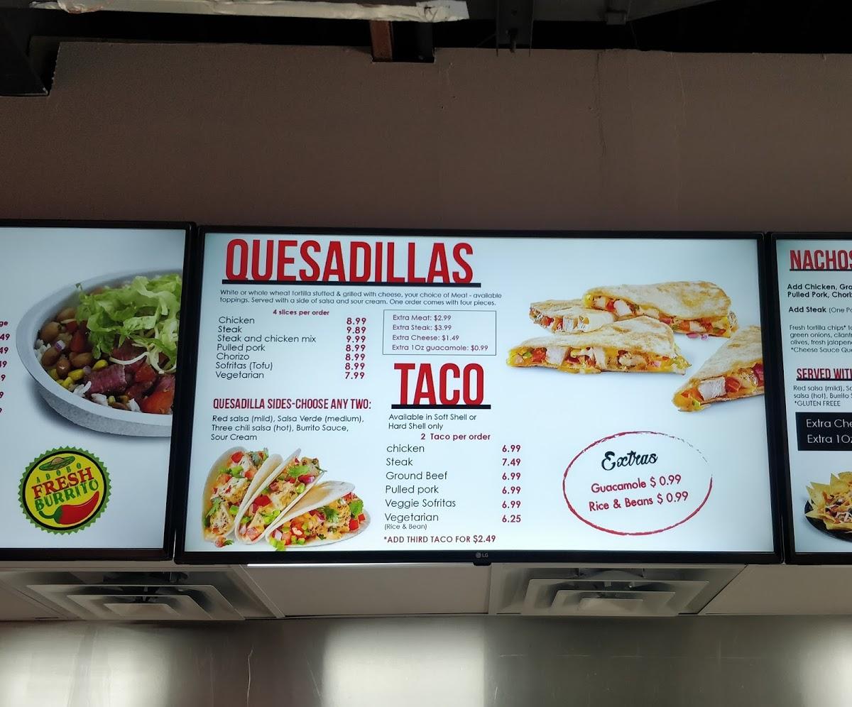 Menu at Fresh Burrito restaurant, Waterloo