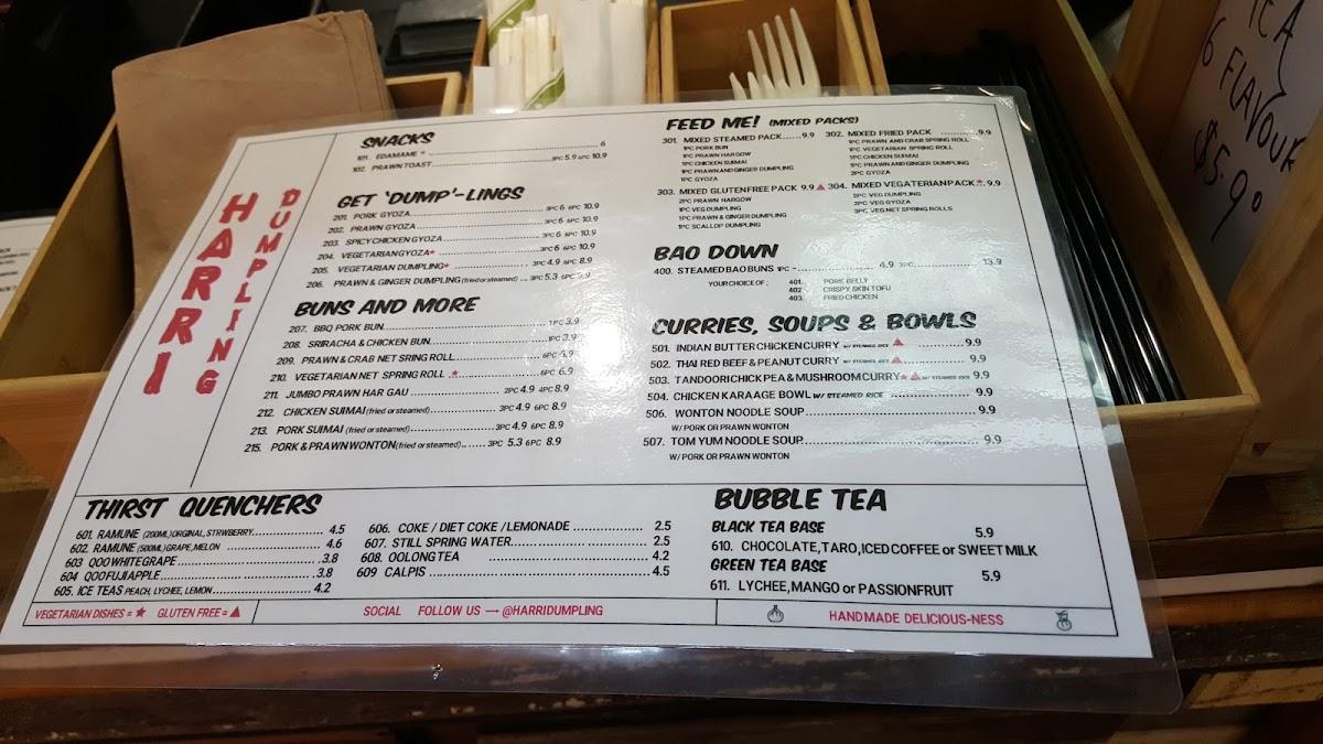 Menu at Harri Dumpling restaurant, Townsville, 383 Flinders St