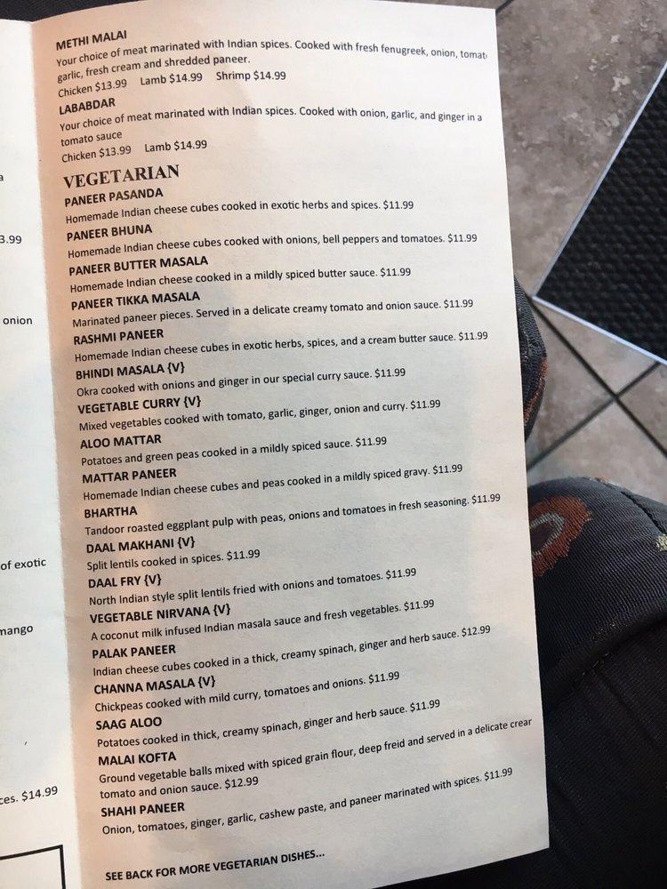 Menu at Karma Indian Cuisine restaurant, Moscow