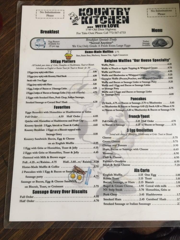 Menu at Kountry Kitchen With Love restaurant, Vero Beach