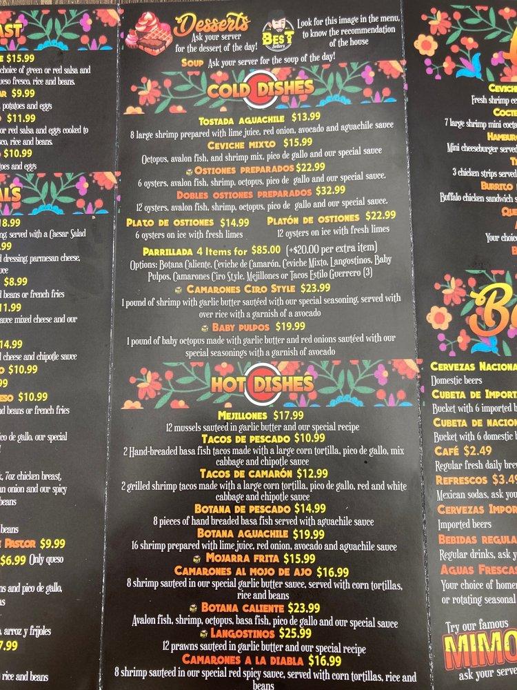 Menu at La Sexy Michelada restaurant, Whittier