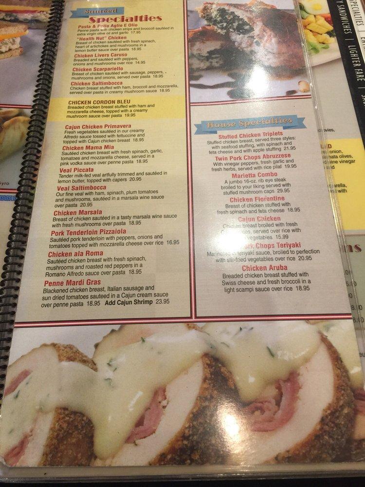 Menu at Marietta Diner restaurant, Marietta