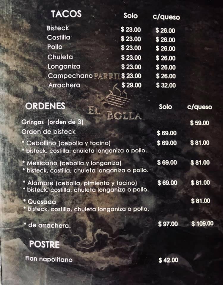 Menu at PARRILLA EL BOLLA (Sucursal Colina del Sur), Ciudad López ...