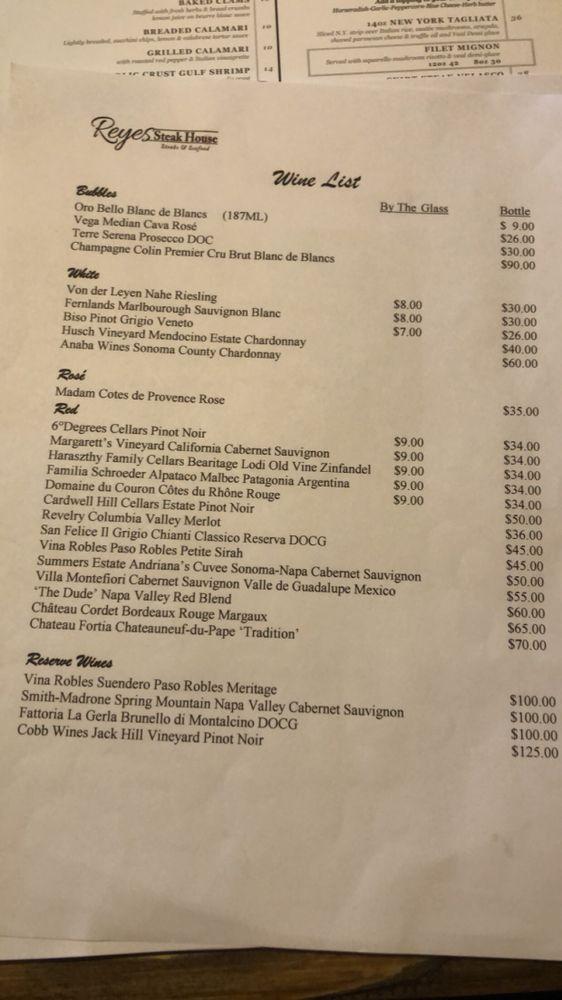 Menu at Reyes Steak House steakhouse, Park Ridge