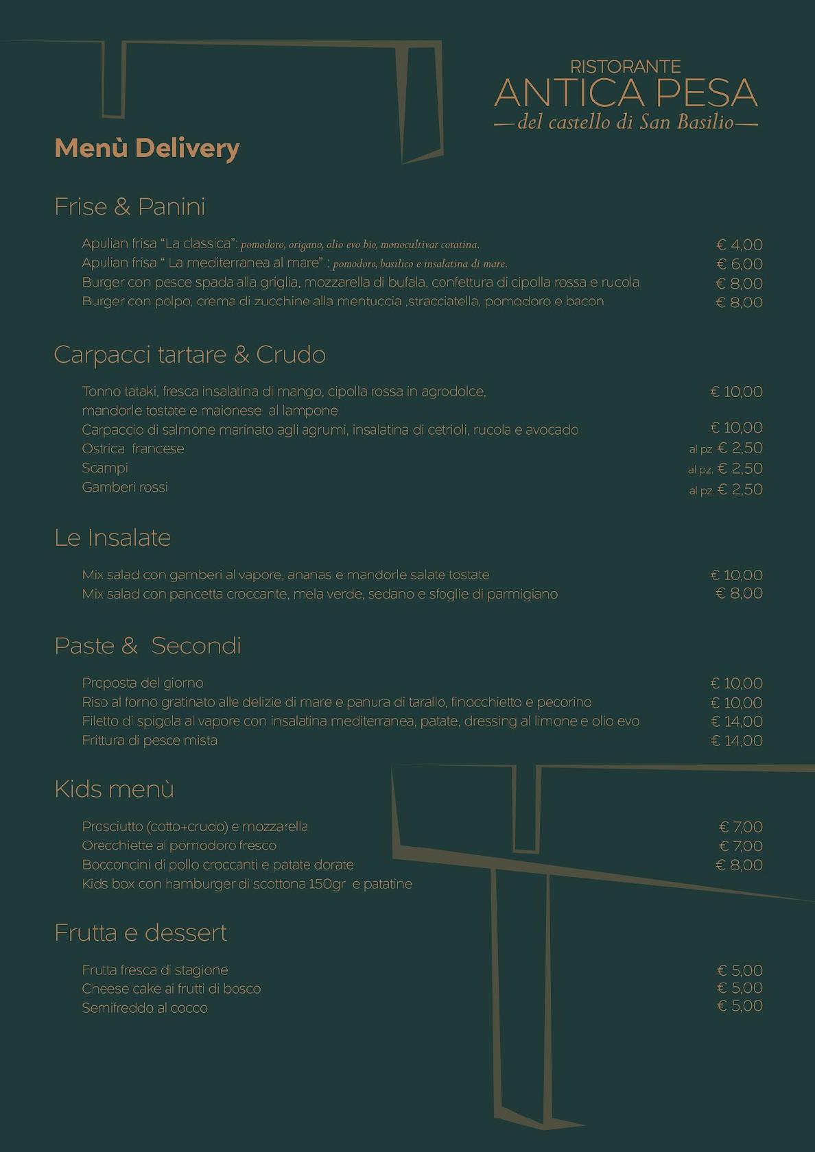 Menu da Ristorante Antica Pesa, Italia