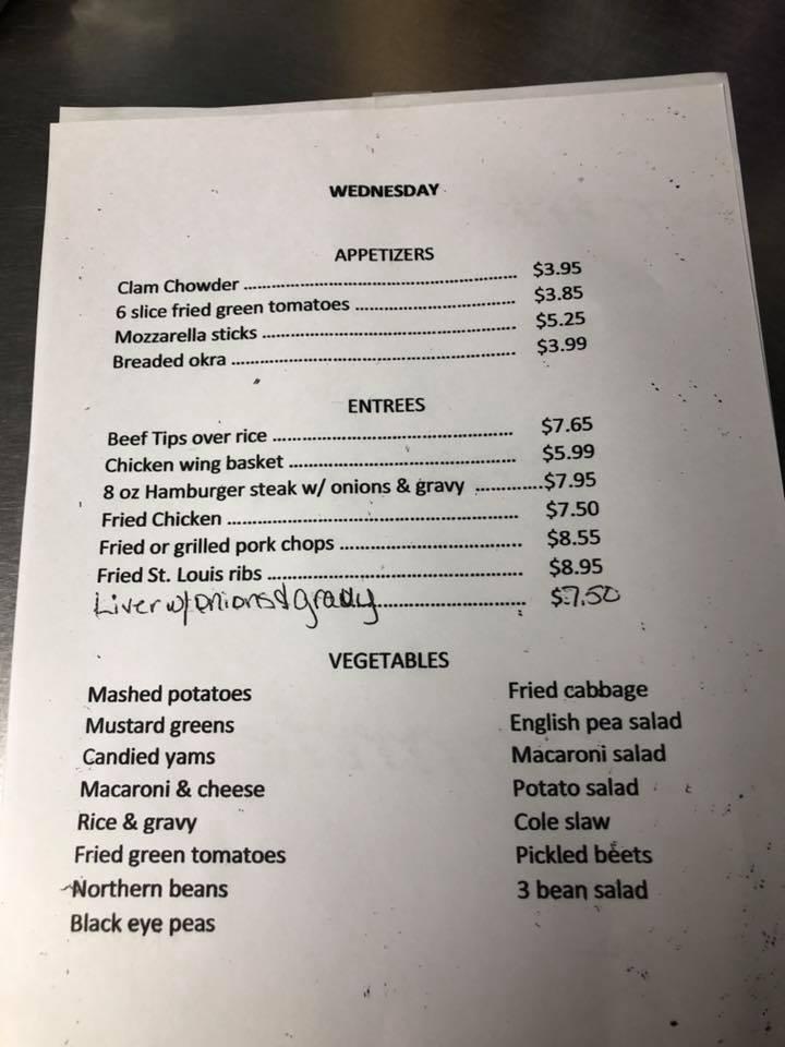 Menu at Shirley's Restaurant, Lake City, 746 E Duval St