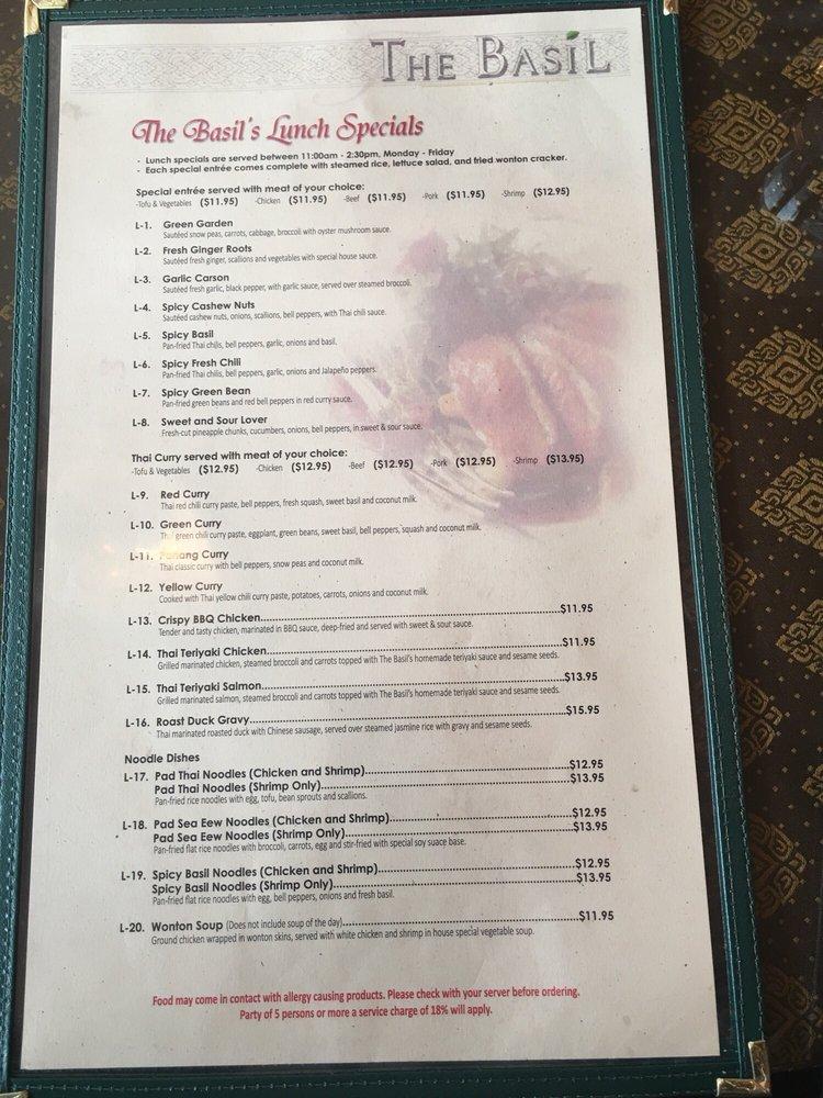 Menu at The Basil Thai Creative restaurant, Carson City, 311 N Carson St