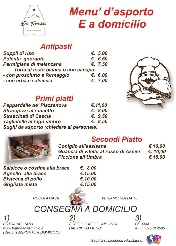 Menu at Trattoria Da Erminio restaurant, Assisi