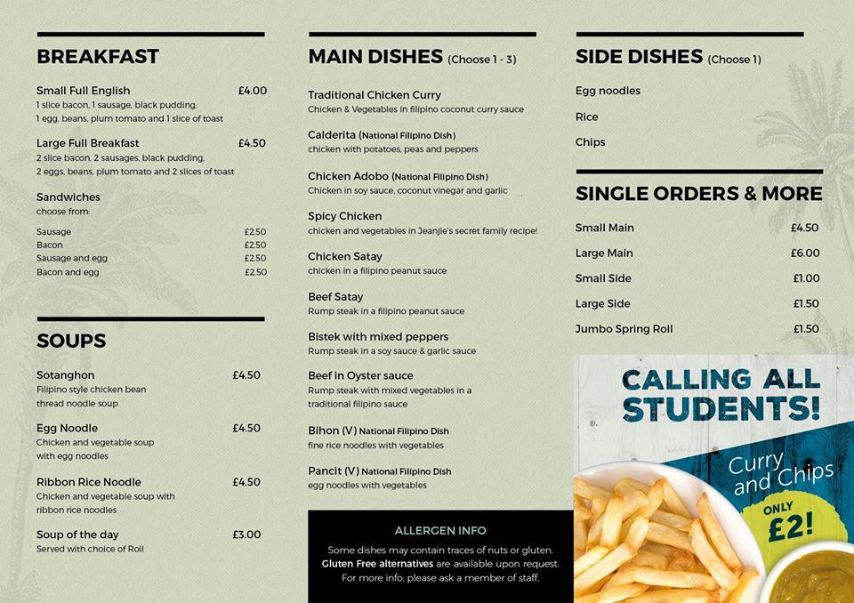 Menu at Visayas Bistro cafe, South Shields