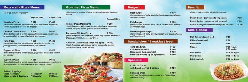 Menu at Vista Point restaurant, Kawayan