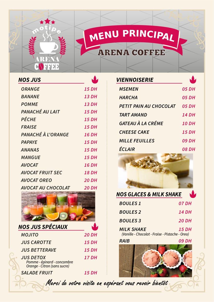 Carta del café ARENA COFFEE, Agadir