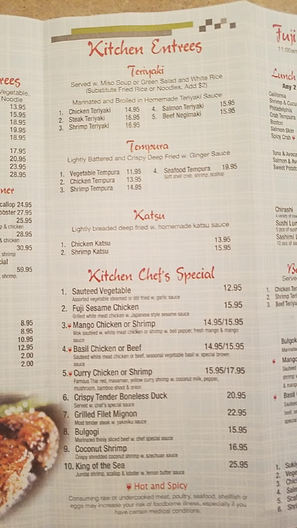 Menu at Fuji restaurant, Bennington
