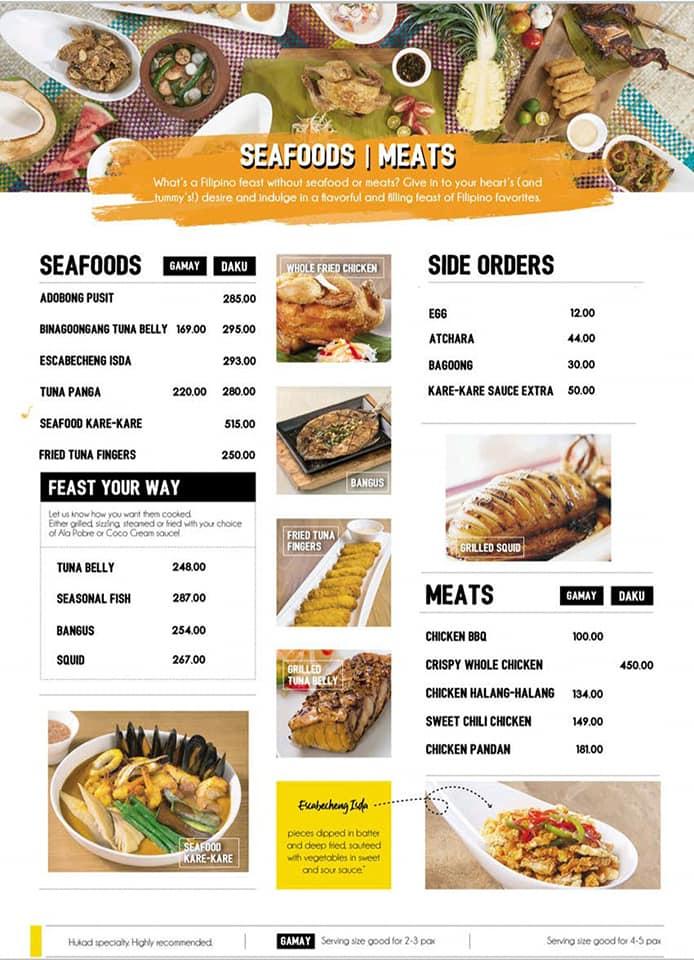 Menu at Hukad Sa Golden Cowrie restaurant, Iligan City