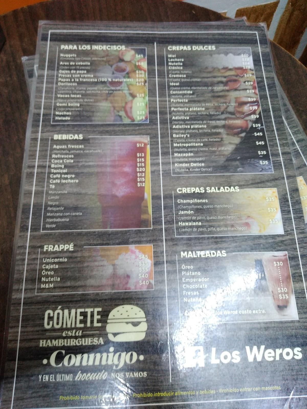 Menu at Los Weros Pal' Antojo restaurant, Coscomatepec de Bravo