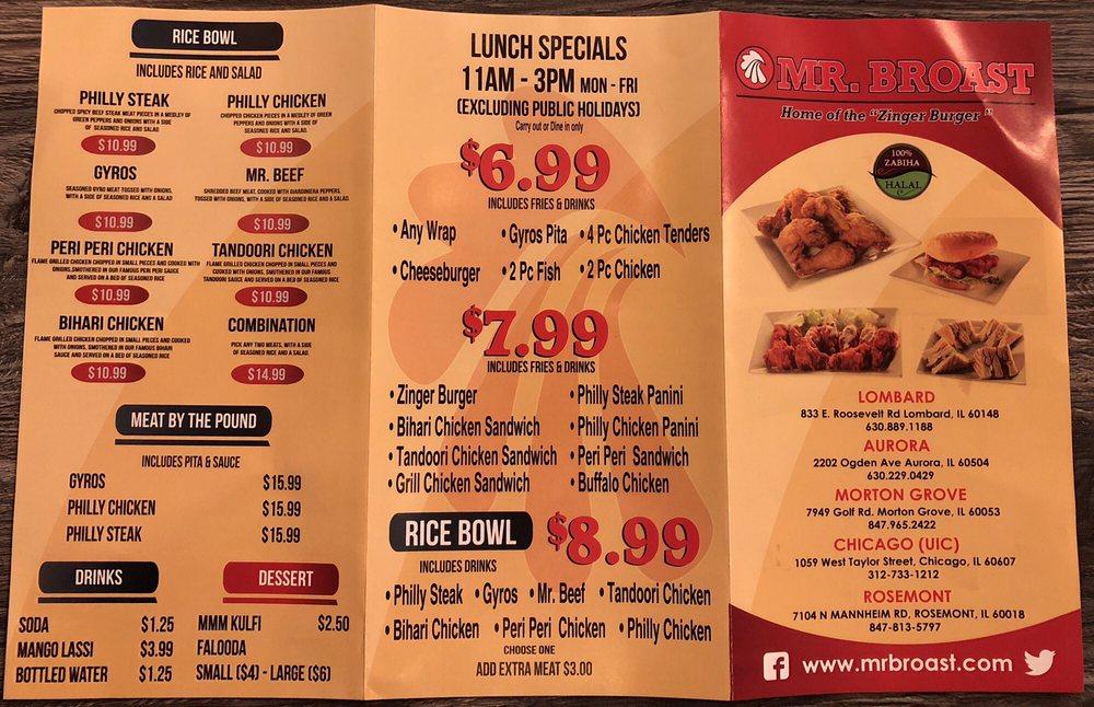 Menu at MR. BROAST ROSEMONT restaurant, Rosemont