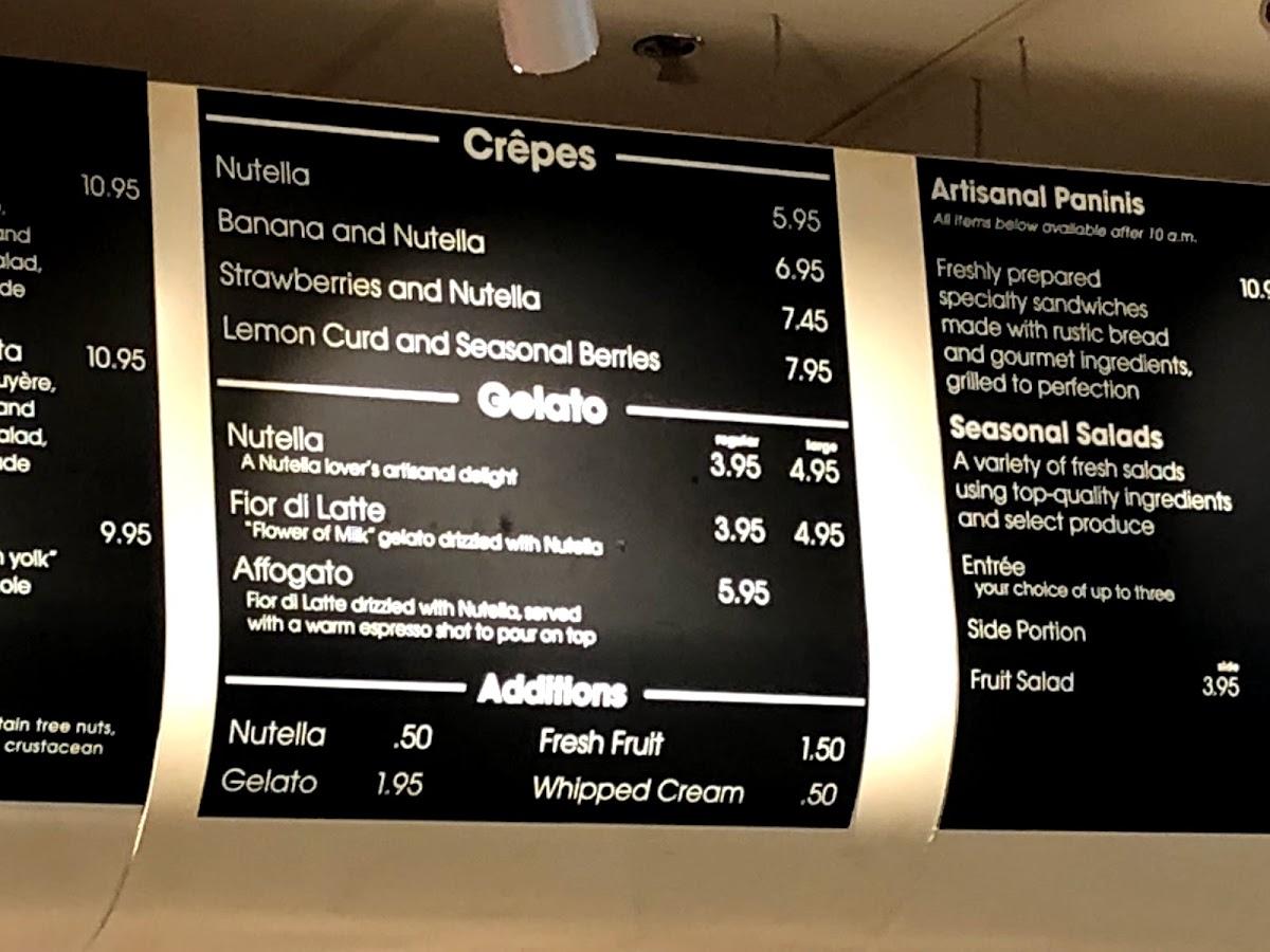 Menu at Nutella Cafe Chicago, Chicago