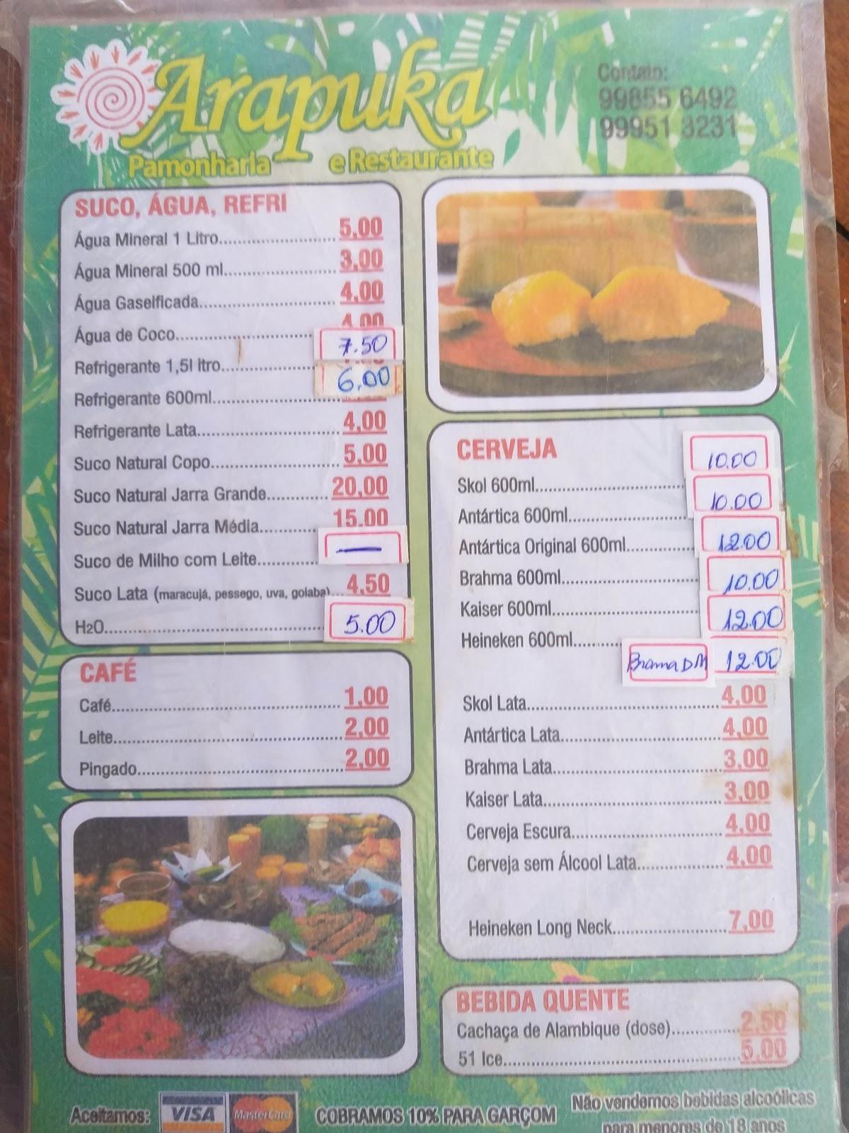 Menu em Arapuka restaurante, Brasil