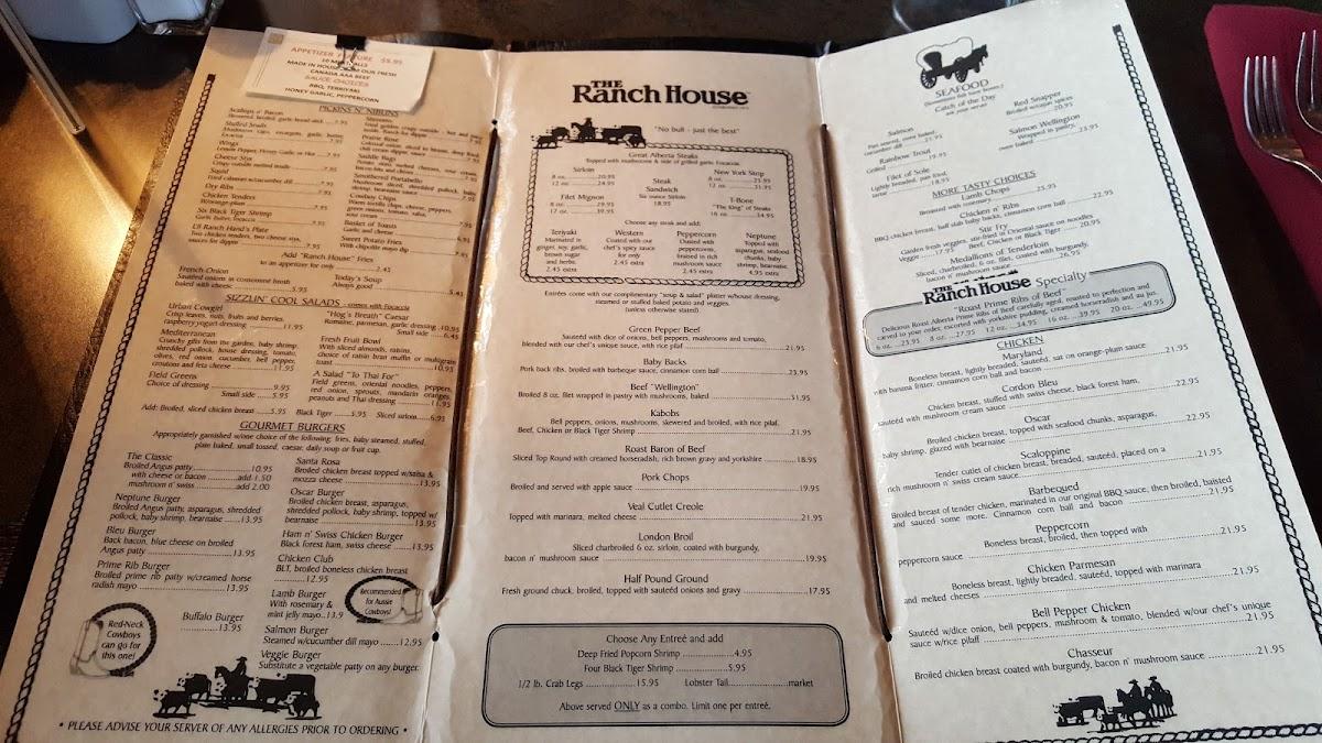 Menu at Ranch House Restaurant & Bar, Red Deer