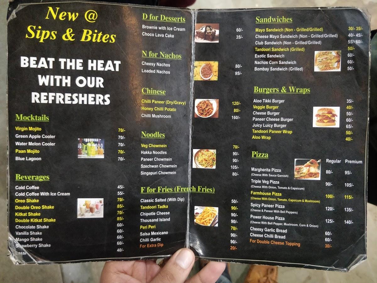 Menu at Sips&bites Cafe, Agra