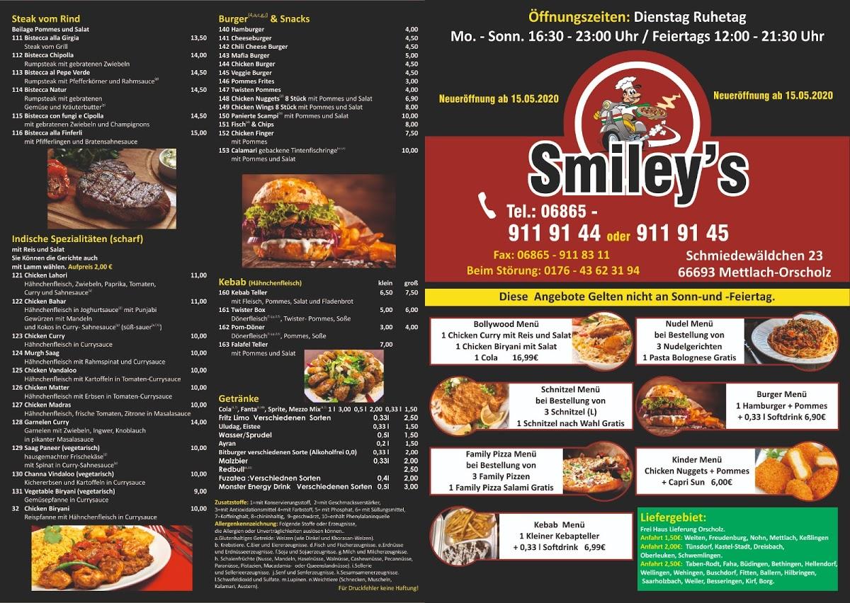 Menu at Smileys Orscholz restaurant, Mettlach