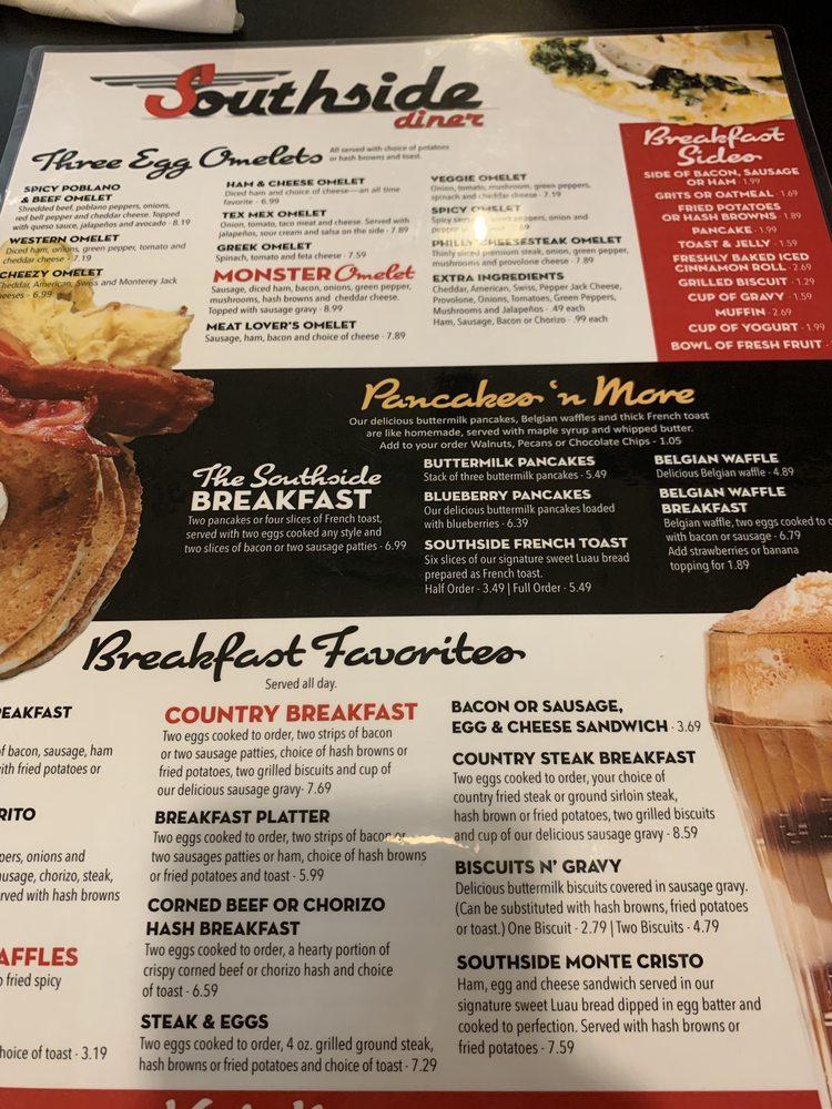 Menu at Southside Diner restaurant, Lafayette