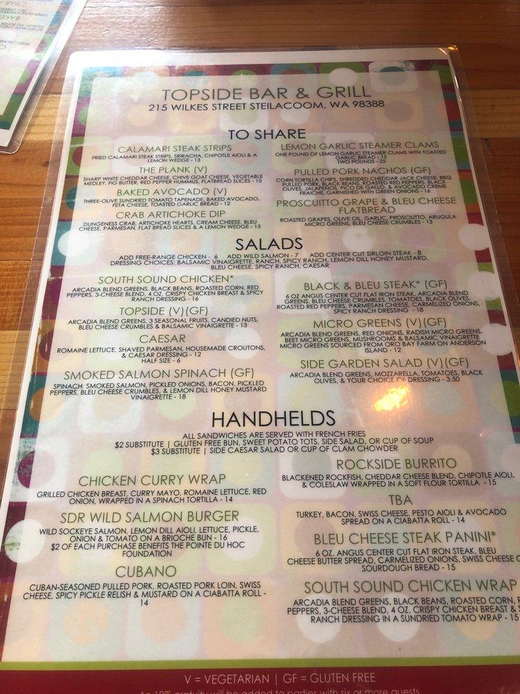 Menu at Topside Bar & Grill, Steilacoom