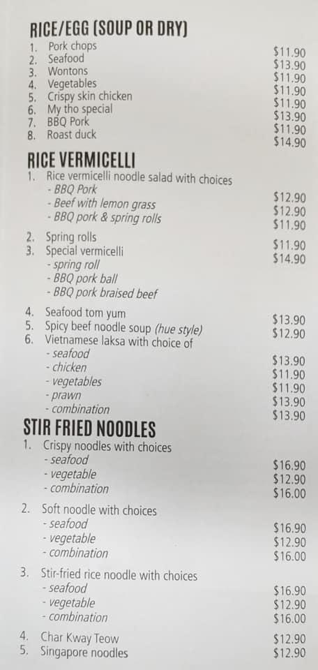 Menu at Vietnamese House Restaurant, Dickson