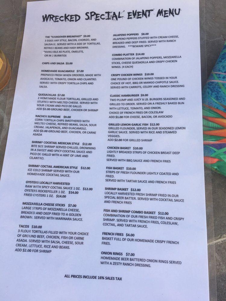 Menu at Wrecked at the Reef pub & bar, Puerto Peñasco