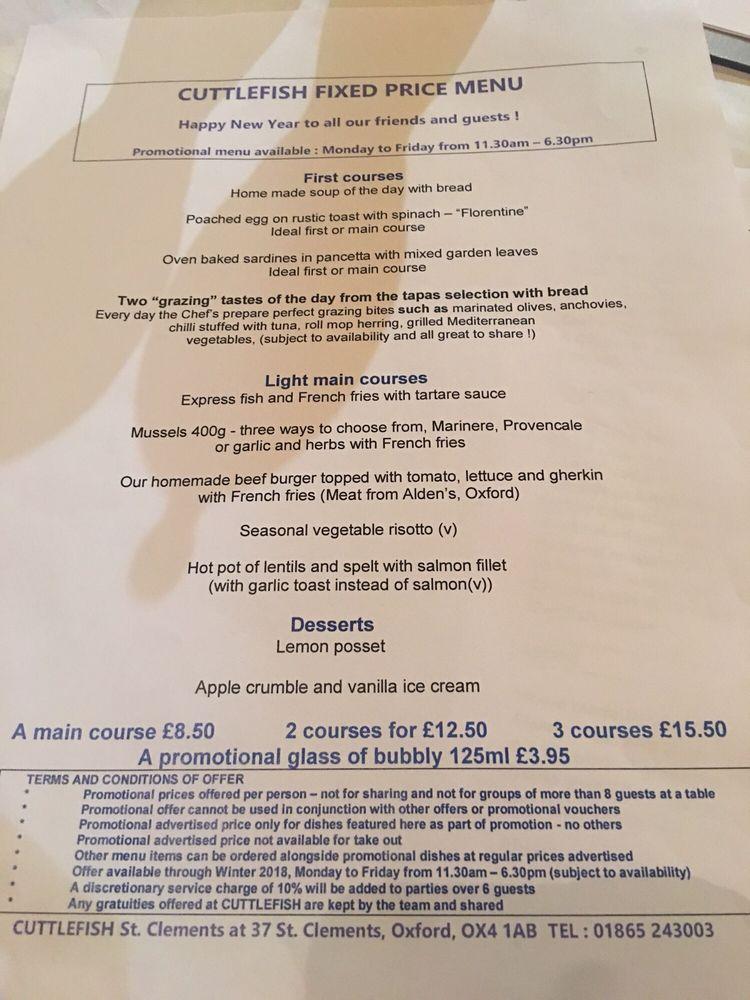 Menu at CuttleFish pub & bar, Oxford