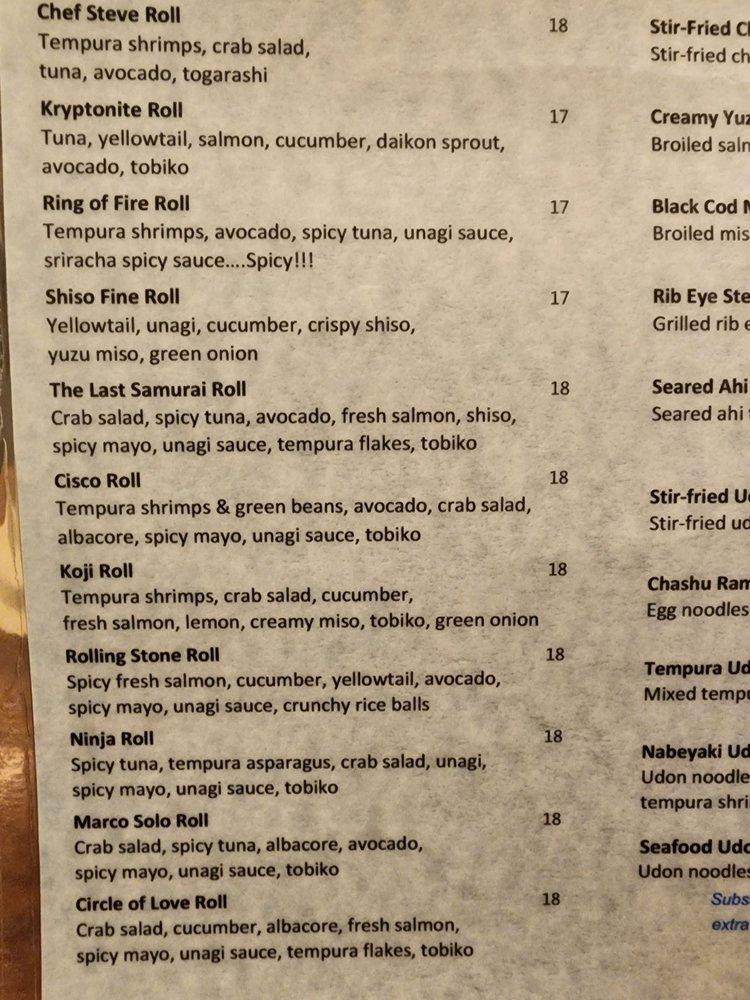 Menu at Gohan restaurant, Petaluma