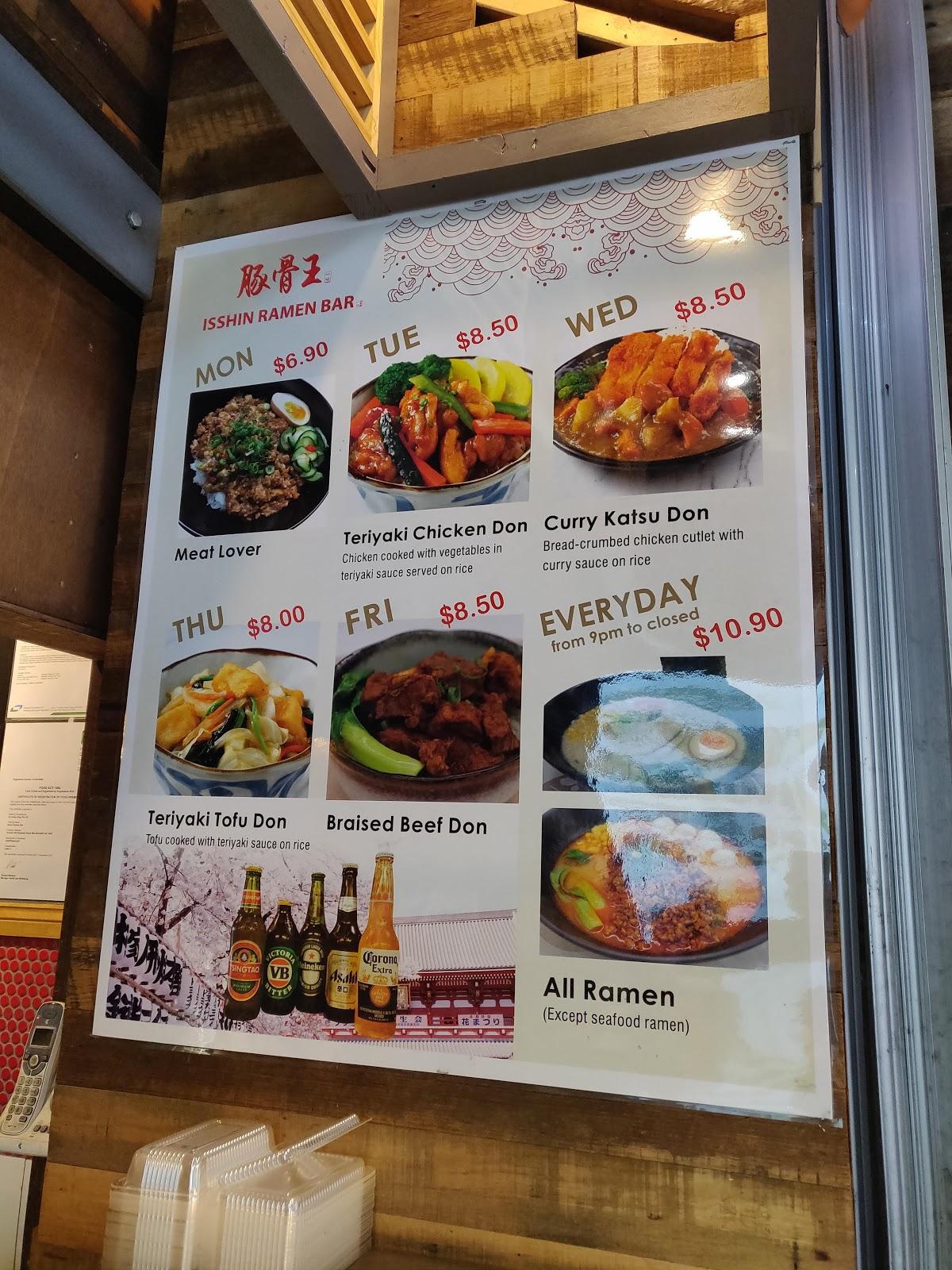 Menu at Isshin Ramen Bar, Melbourne