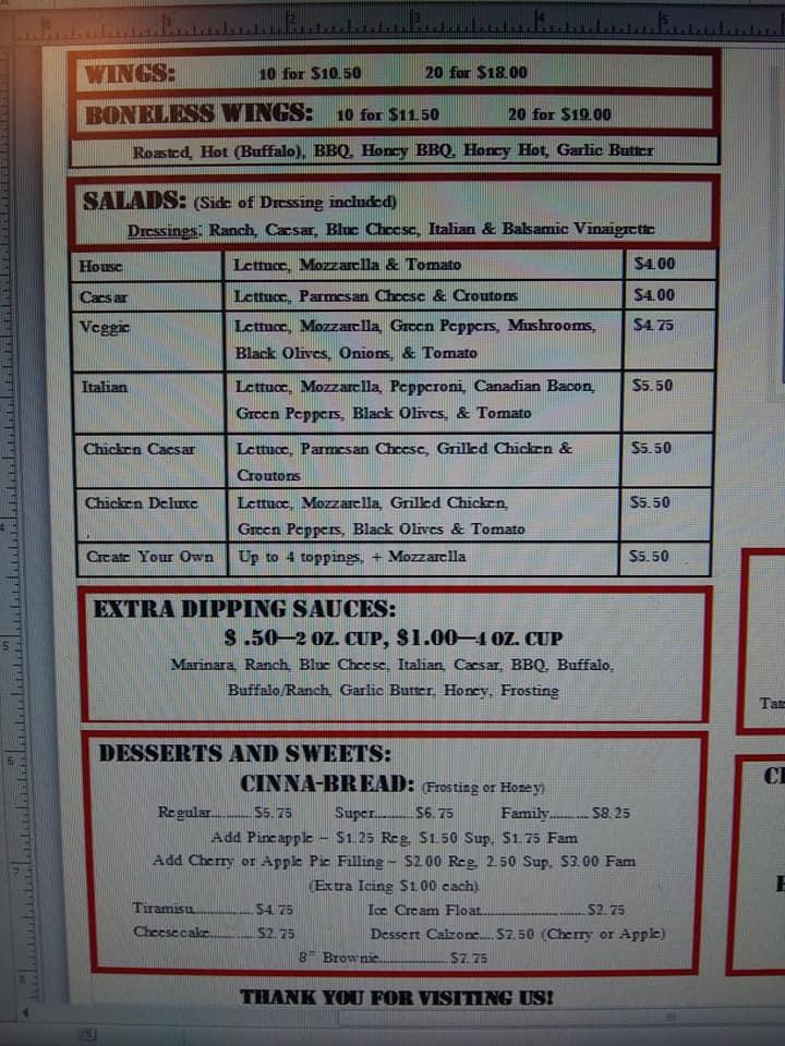 Menu at Mama Ruth's Pizza Shop pizzeria, Gilcrest