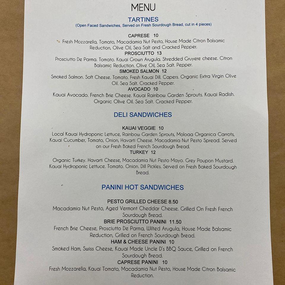 Menu at Midnight Bear Breads cafe, Hanapepe