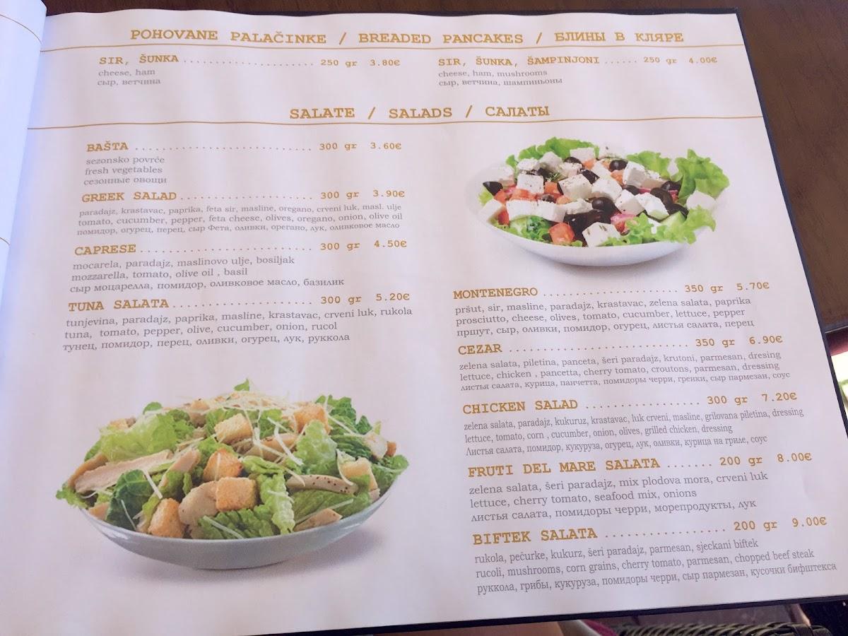 Menu at Mondo restaurant, Kotor