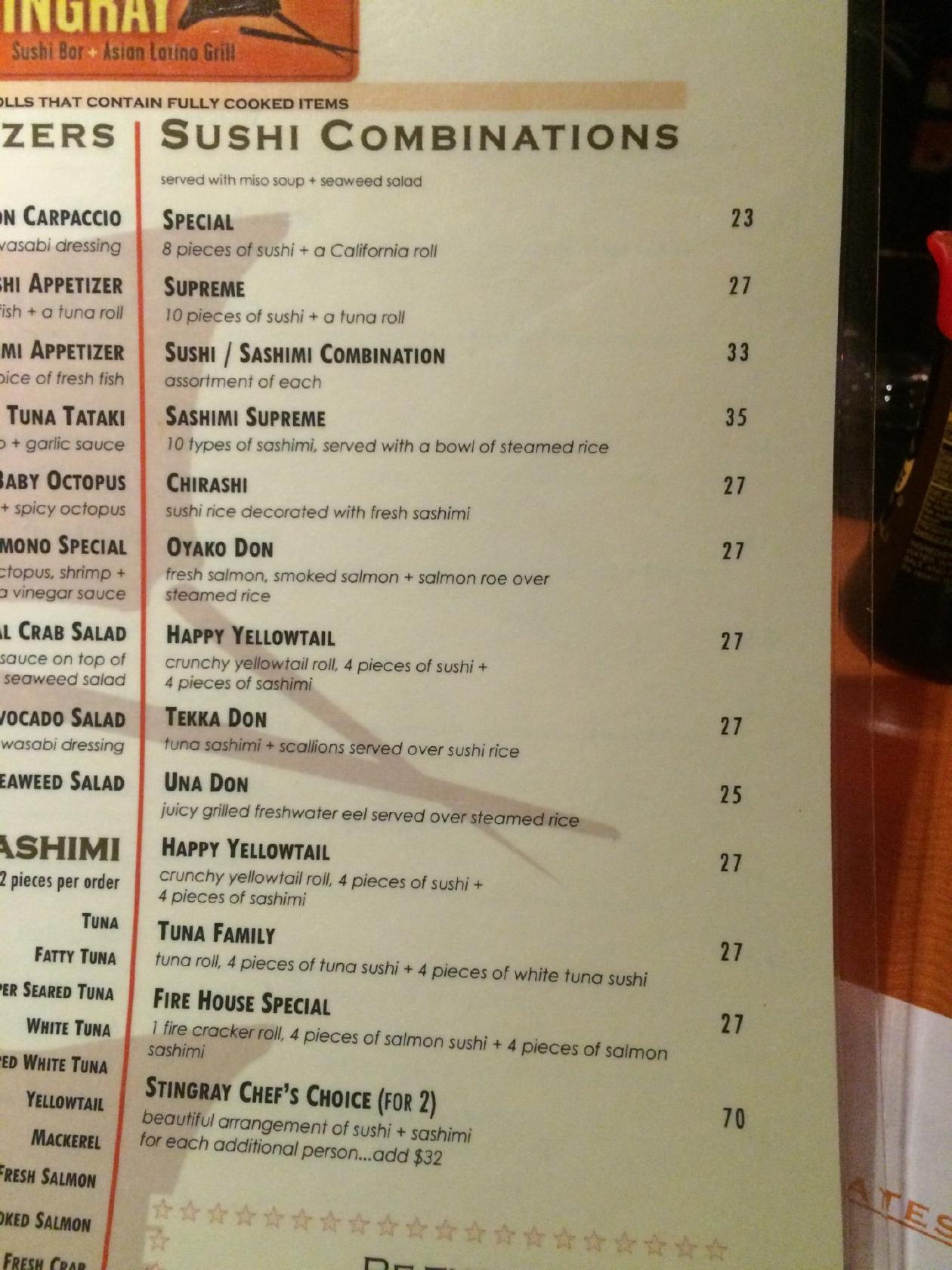 Menu at Stingray Sushi Bar + Asian Grill, Rehoboth Beach