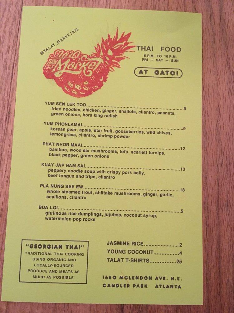 Menu at Talat Market restaurant, Atlanta, 112 Ormond St SE