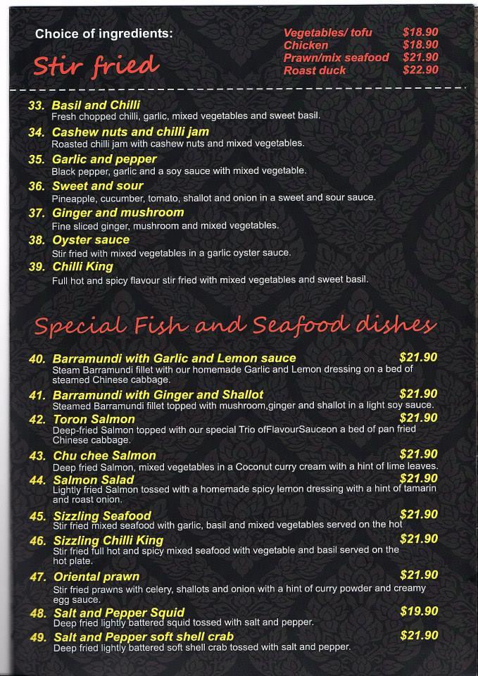 Menu at Toronthai Toronto restaurant, Toronto