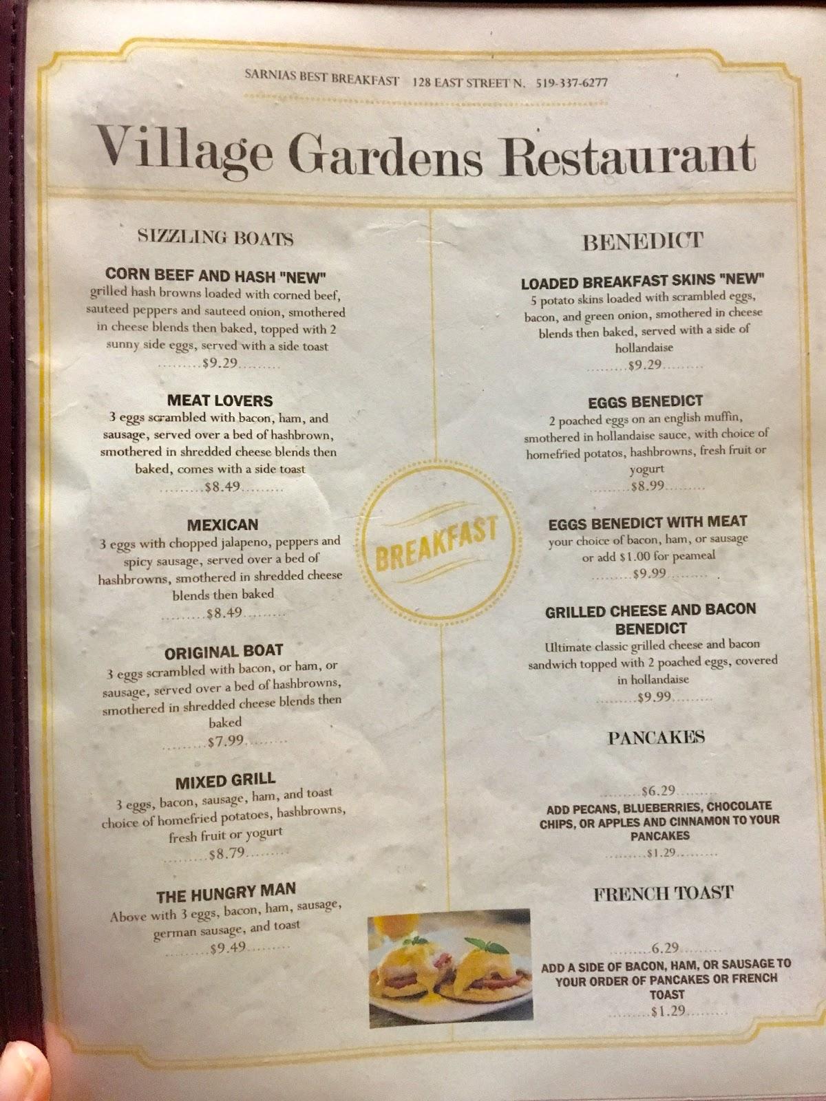 Menu at Village Gardens Family Restaurant, Sarnia