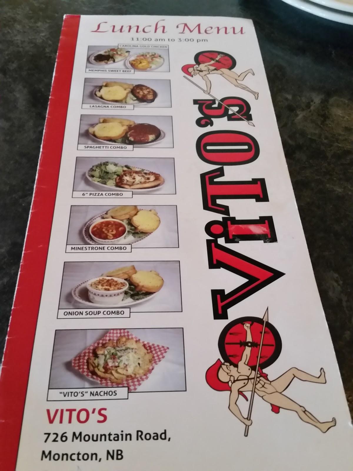Menu au Vito’s pizzeria, Moncton