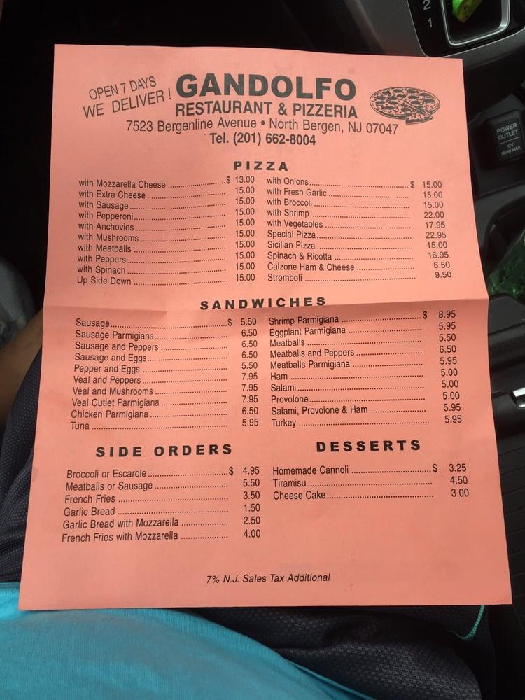 Menu at Gandolfo pizzeria, North Bergen